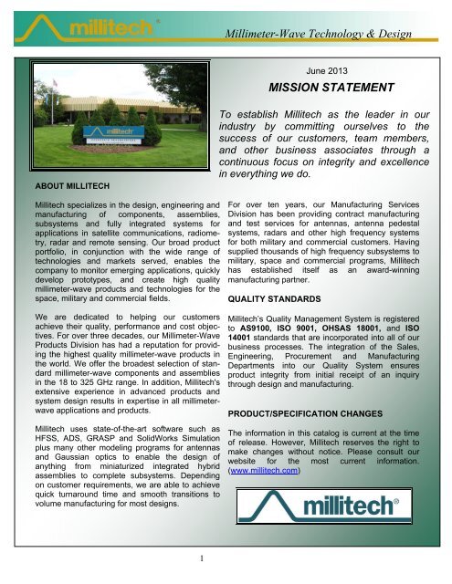 Download Millitech's Standard Products Catalog in Adobe .pdf format