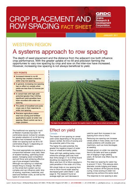 CroP PLACeMeNT AND roW SPACING fact Sheet - Grains ...