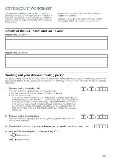 CGT DISCOUNT WORKSHEET