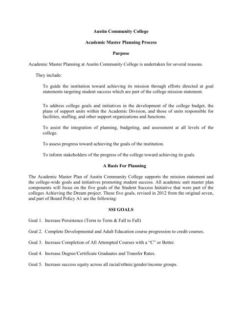 Academic Master Plan Planning Process - Instructional Resources ...