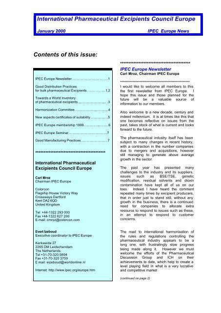 International Pharmaceutical Excipients Council ... - IPEC Europe