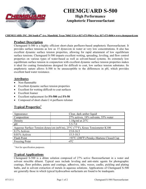 CHEMGUARD S-500 - Chemguard Inc.