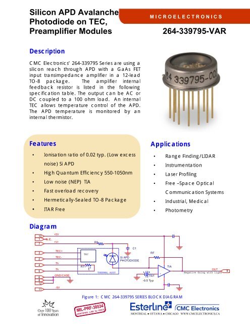 Silicon APD Avalanche Photodiode on TEC, Preamplifier ... - Esterline
