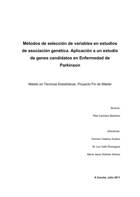 Métodos de selección de variables en estudios de asociación ... Métodos de selección de variables en estudios de asociación ...