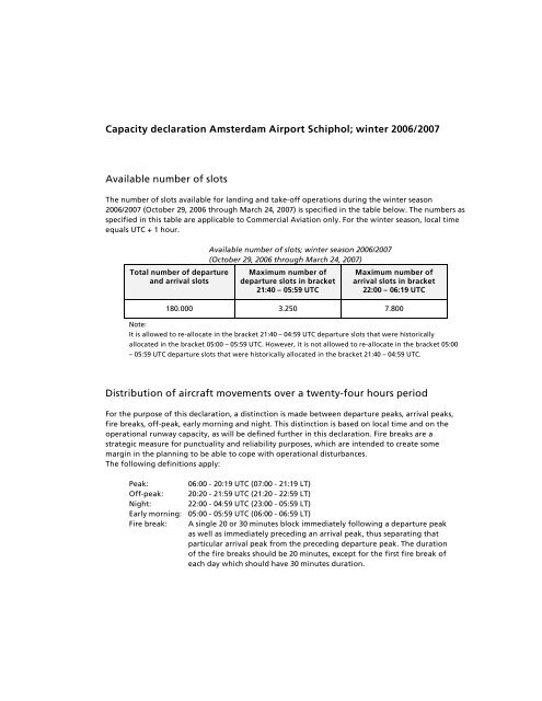 Capacity declaration Amsterdam Airport Schiphol; winter 2006/2007 ...
