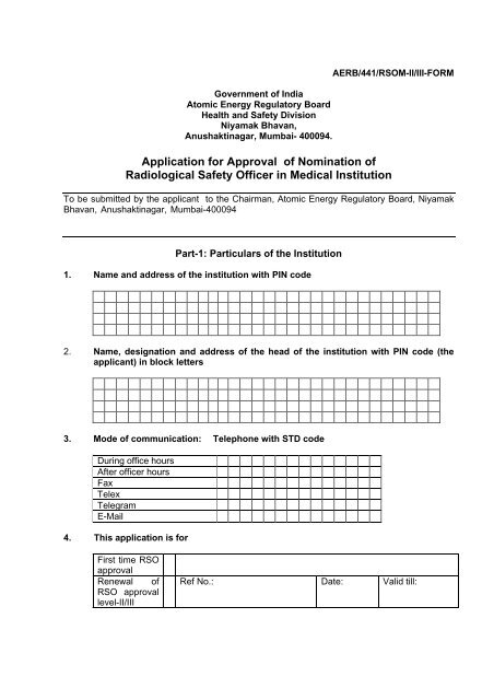 AERB/441/RSOM-II/III-FORM - Atomic Energy Regulatory Board