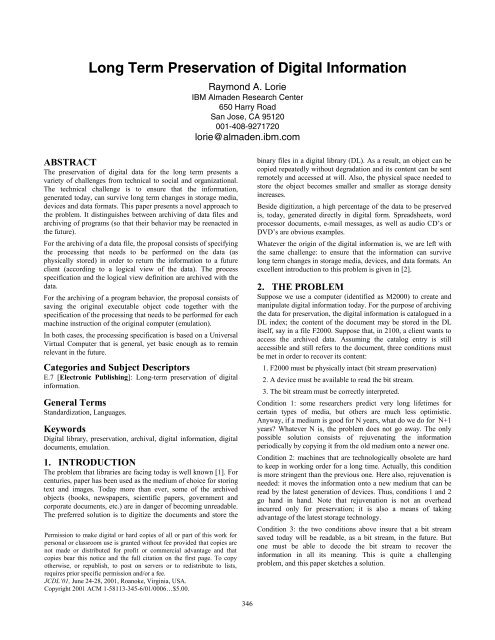 Long Term Preservation of Digital Information