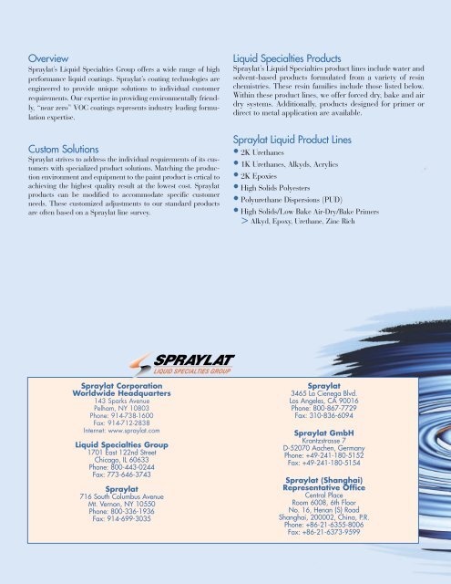 2K Niso Urethane-Epoxy Product - Spraylat Corporation