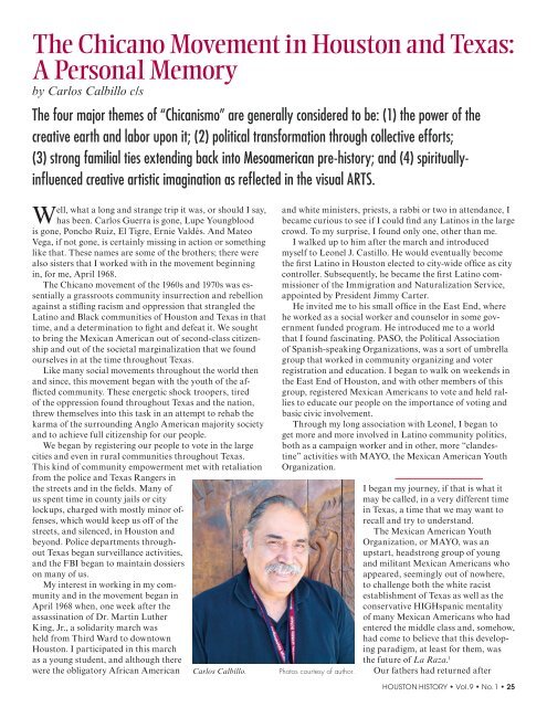 The Chicano Movement in Houston and Texas: A Personal Memory