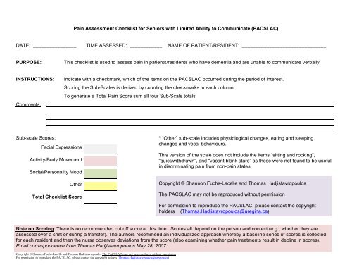 Pain Assessment Checklist for Seniors with Limited Ability to ...