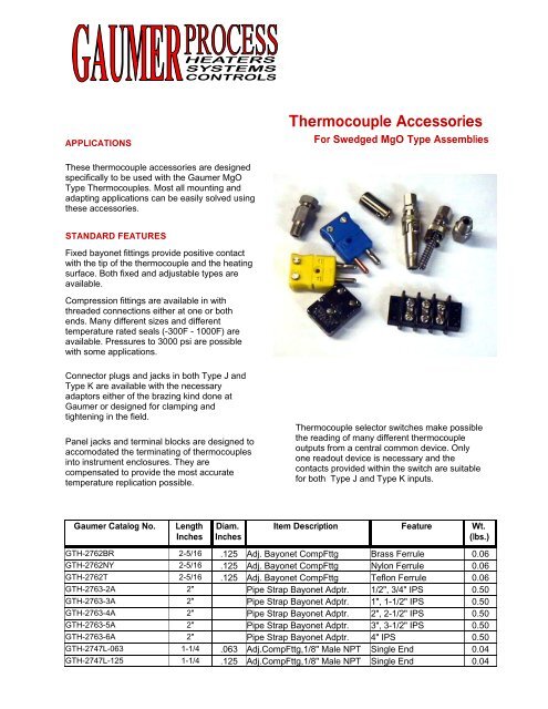 Gaumer Thermocouple Accessories Datasheet (3 pages, 0.1MB)