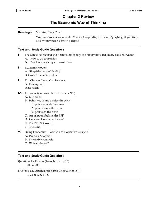 Chapter 2 Review The Economic Way of Thinking