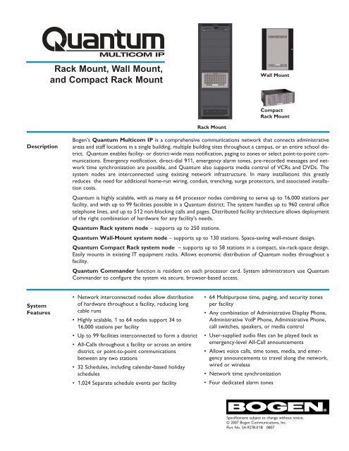 Quantum Rack Mount, Wall Mount, and Compact Rack Mount Spec