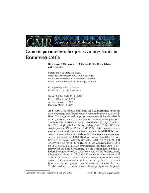 Genetic Parameters For Pre Weaning Traits In Researchgate