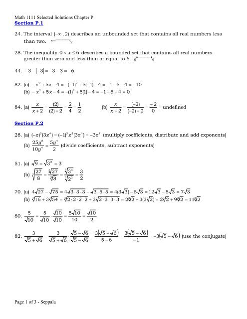 Math 1111 Selected Solutions Chapter P Page 1 Of 3 Seppala