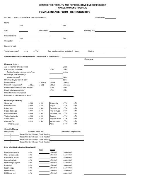 Female Intake Form - UPMC.com