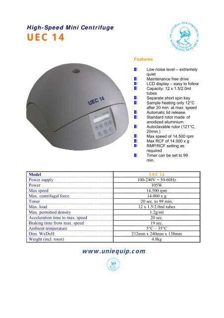 High-Speed Mini Centrifuge UEC 14 - UniEquip