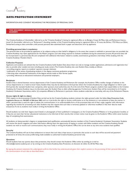 Download our Application form - Creative Academy