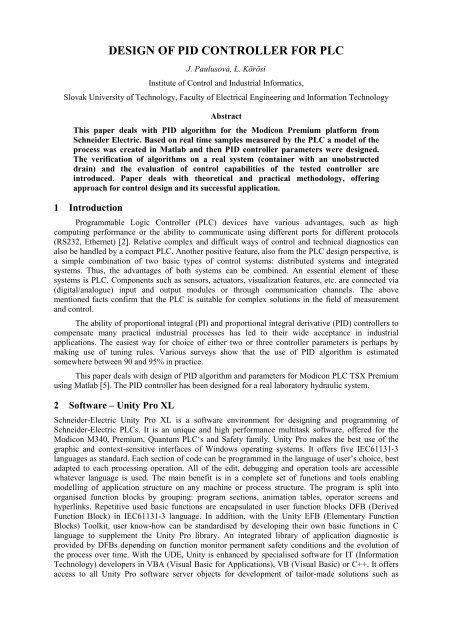 DESIGN OF PID CONTROLLER FOR PLC - Humusoft
