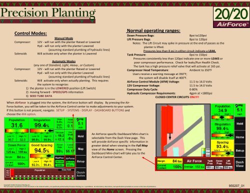 Control Modes: Normal operating ranges: - Precision Planting