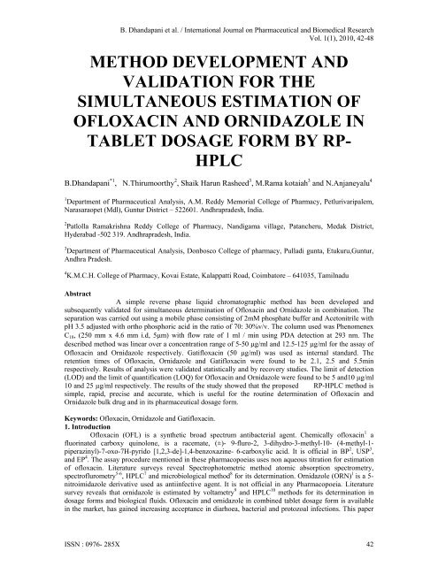 Method Development And Validation For The Simultaneous Estimation