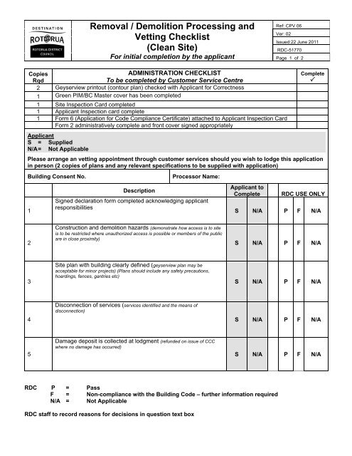Removal / Demolition Processing and Vetting Checklist (Clean Site)