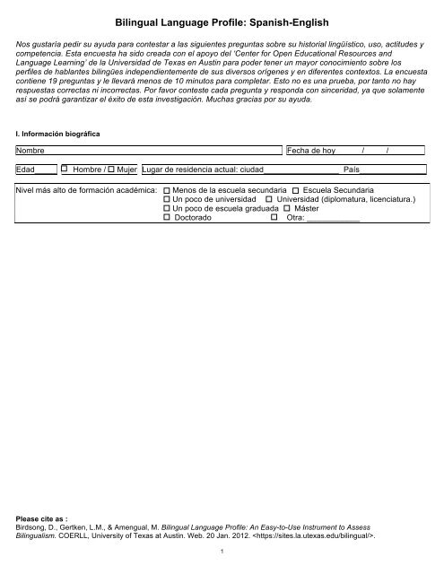 Bilingual Language Profile: Spanish-English