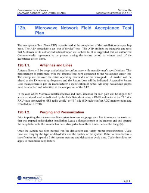 12b. Microwave Network Field Acceptance Test Plan - Virginia State ...