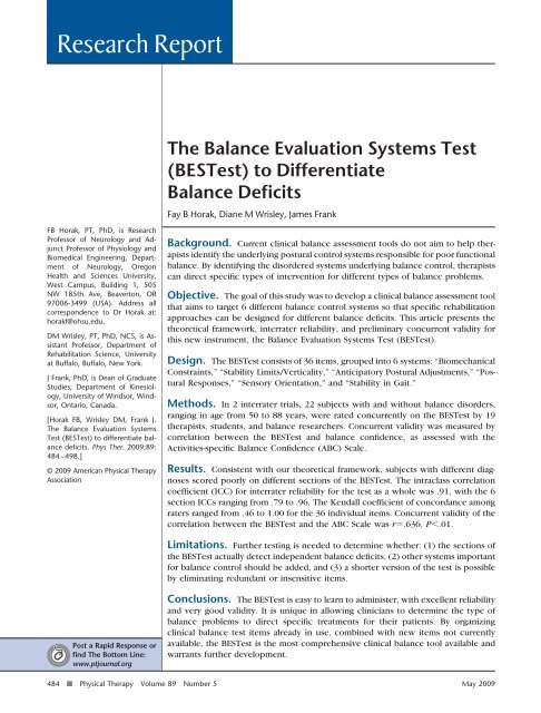 The Balance Evaluation Systems Test (BESTest)