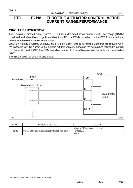 dtc p2118 throttle actuator control motor current ... - Highlander Club