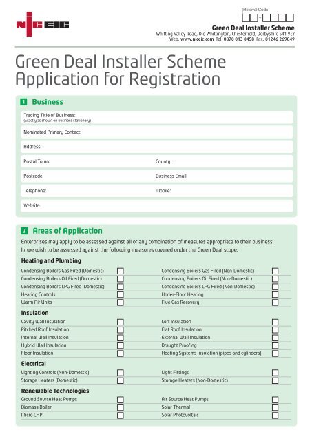 Download the Green Deal Installer Application Form - NICEIC