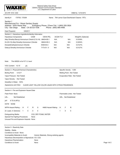 WAXIE - Lemon Quat Disinfectant Cleaner (170394)