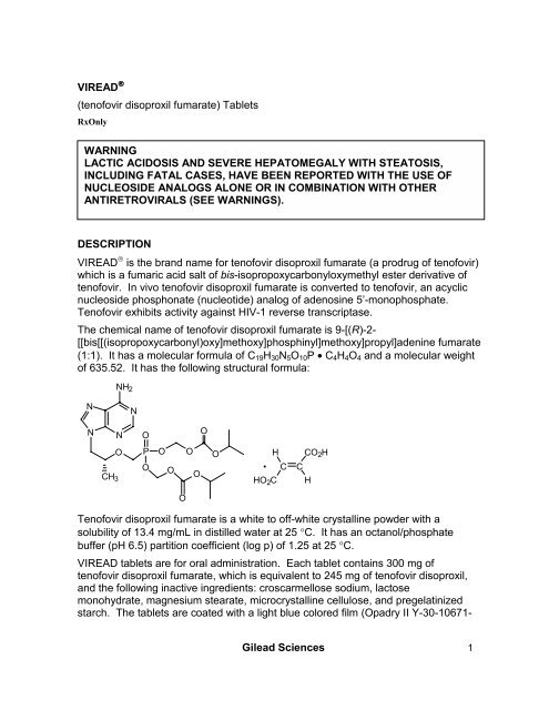 (tenofovir disoproxil fumarate) Tablets DESCRIPTION ... - hiv.ch