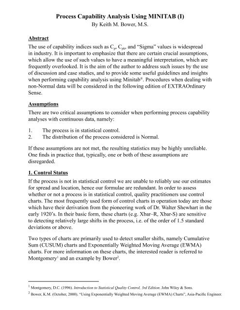 Process Capability Analysis Using MINITAB (I)