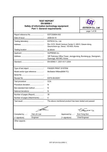 BioStation Mi-TC Environment Test Report - Suprema Solution