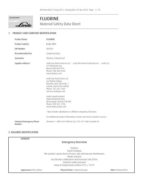 FLUORINE - (MSDS) - Linde Gases