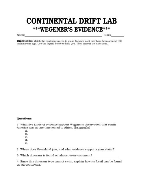 CONTINENTAL DRIFT LAB