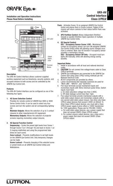 GRX-AV Control Interface Class 2/PELV - Lutron
