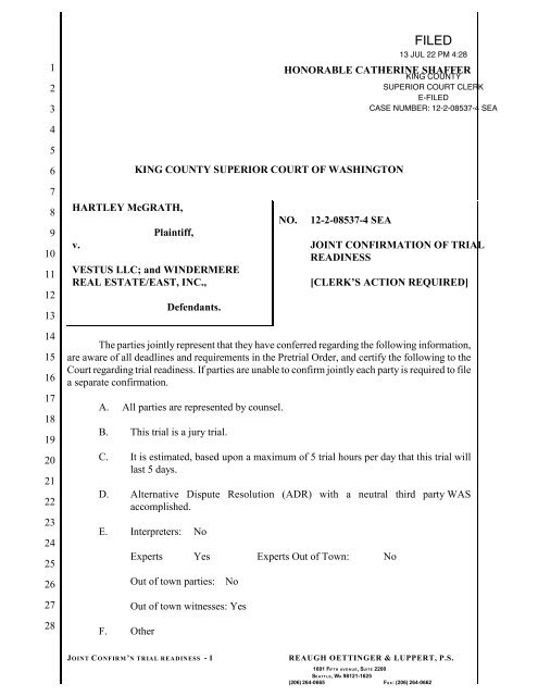 Joint Confirmation of Trial Readiness - WindermereWatch