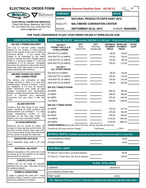 ELECTRICAL ORDER FORM - Natural Products Expo East