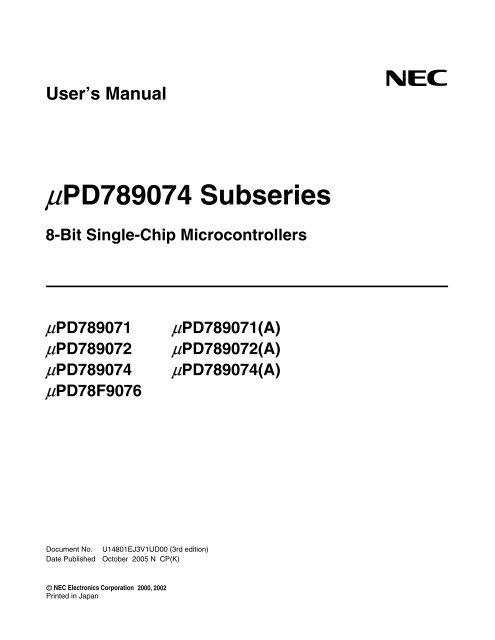 uPD789074 Subseries 8-Bit Single-Chip Microcontrollers UD - Home