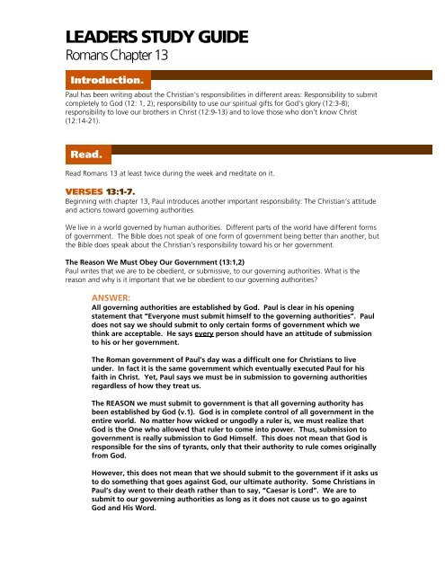 LEADERS STUDY GUIDE - Oak Pointe Church