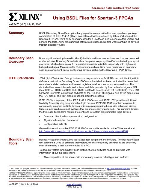 Xilinx Using Bsdl Files For Spartan 3 Fpgas Application Note
