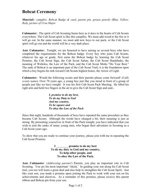 Bobcat Ceremony - Cub Scout Pack 14 Pepperell,MA