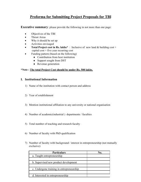 Template for Project Proposals for TBI - NSTEDB