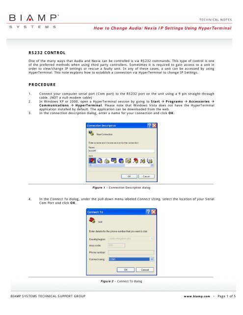 How to Change Audia/Nexia IP Settings Using HyperTerminal