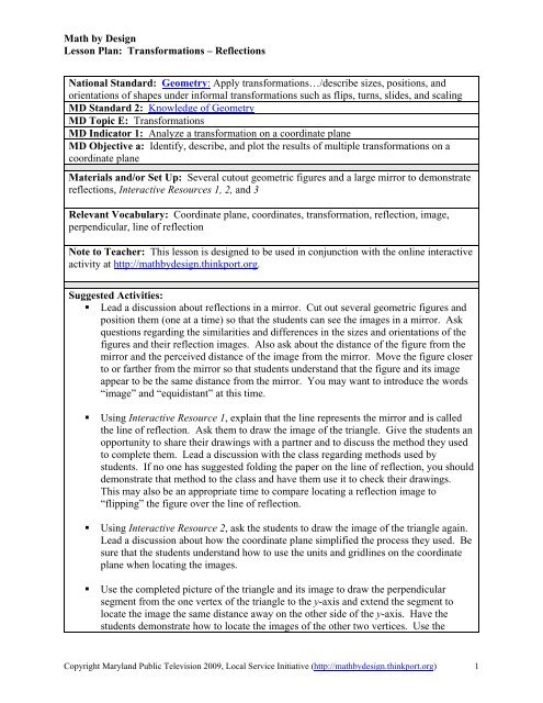Transformations: Reflections - Math by Design - Thinkport