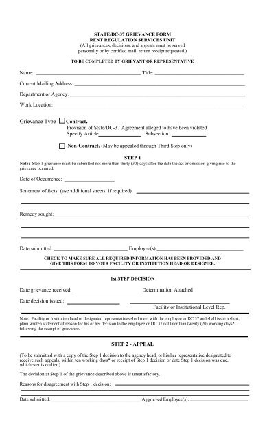 state/dc-37 grievance form - Employee Relations Toolkit - NYS ...