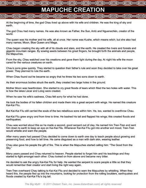 MAPUCHE CREATION - The Big Myth