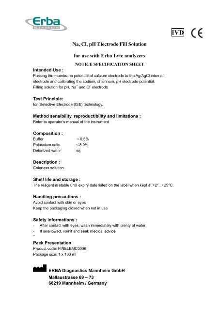 Erba Lyte Reagents - Erba Mannheim